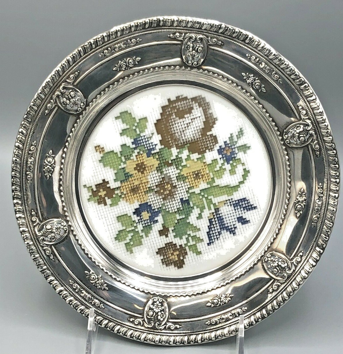 Rose Point by Wallace Sterling Silver and Needlepoint Dish 8", #6510 | eBay