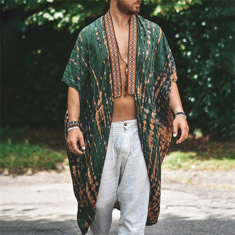 Mens Short Sleeve Cape Cloak Poncho Jacket Cardigan Coat Streetwear ...