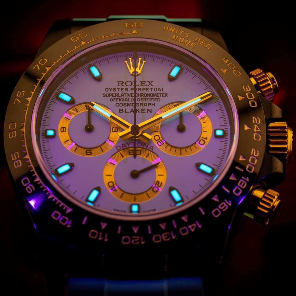 Rolex Blaken Daytona Blue Dial Yellow Gold Black DLC 116503 Complete ...