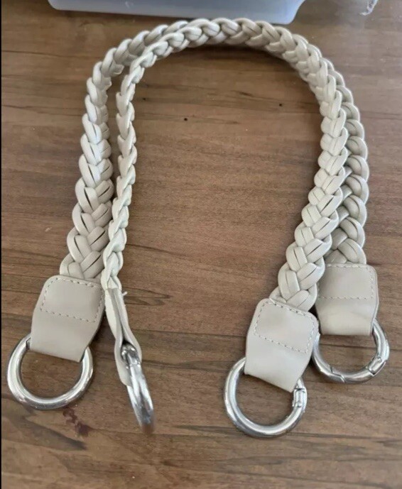 MICHE 2 Purse Bag Handles Cream Tan Beige Rope Braided 22” long w Rings ...