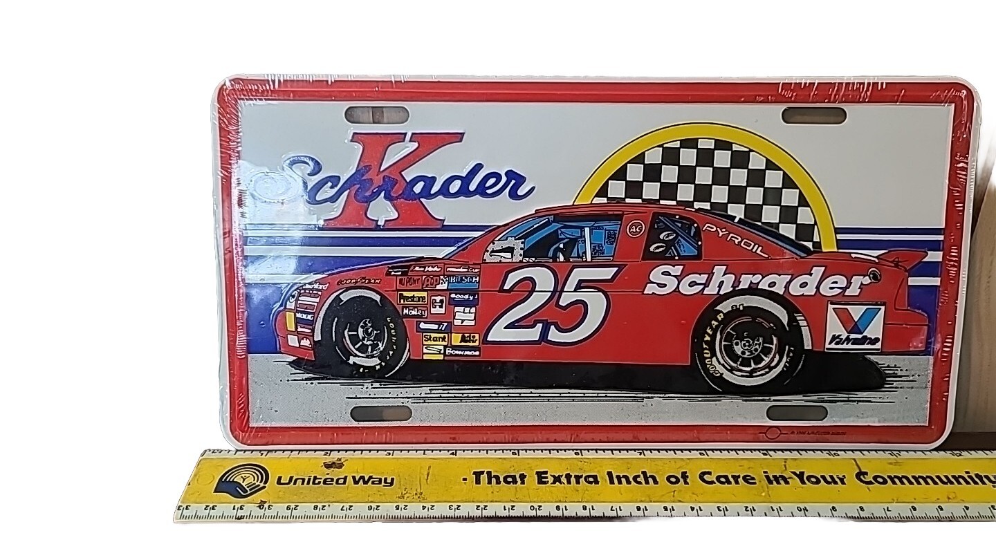 NOS vintage 90s NASCAR KEN SCHRADER METAL LICENSE PLATE VALVOLINE ...