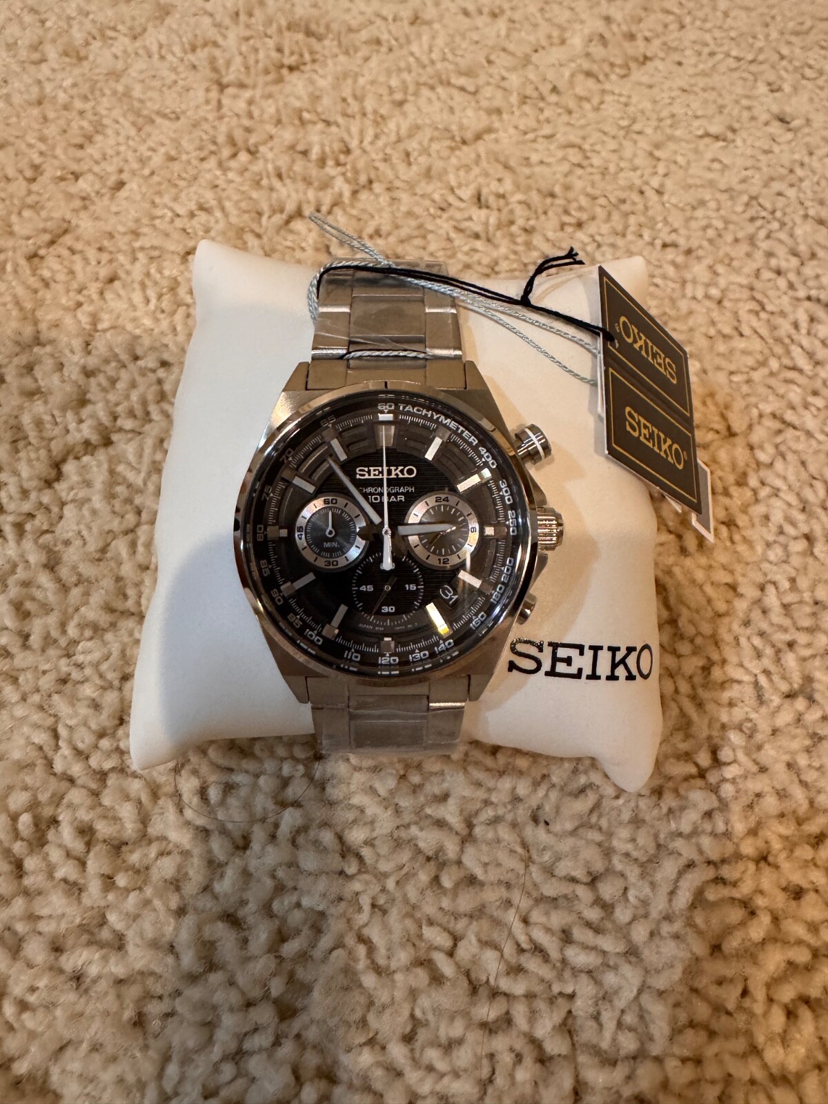 Seiko chronograph stainless steel men’SSB 397 black dial , new with ...