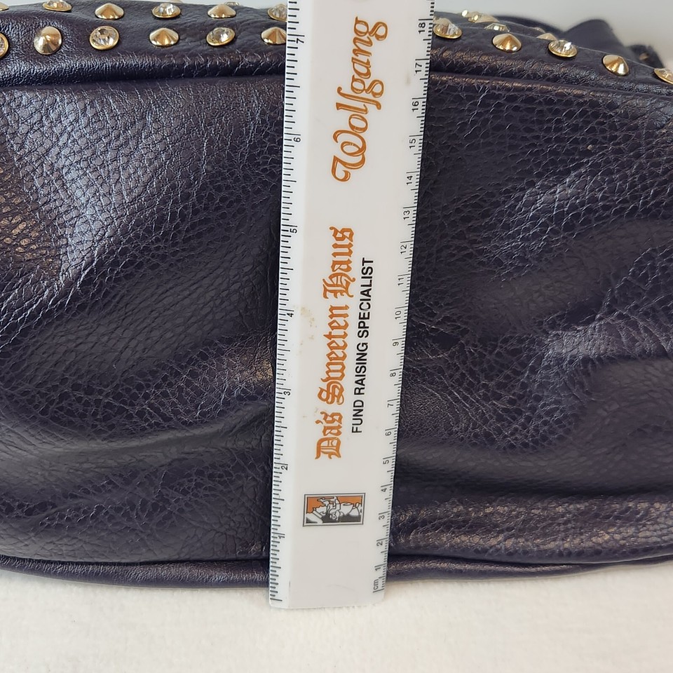 Womens Boat Shape Studded Purse Handbag Blue Dual Straps Vegan Leather ...