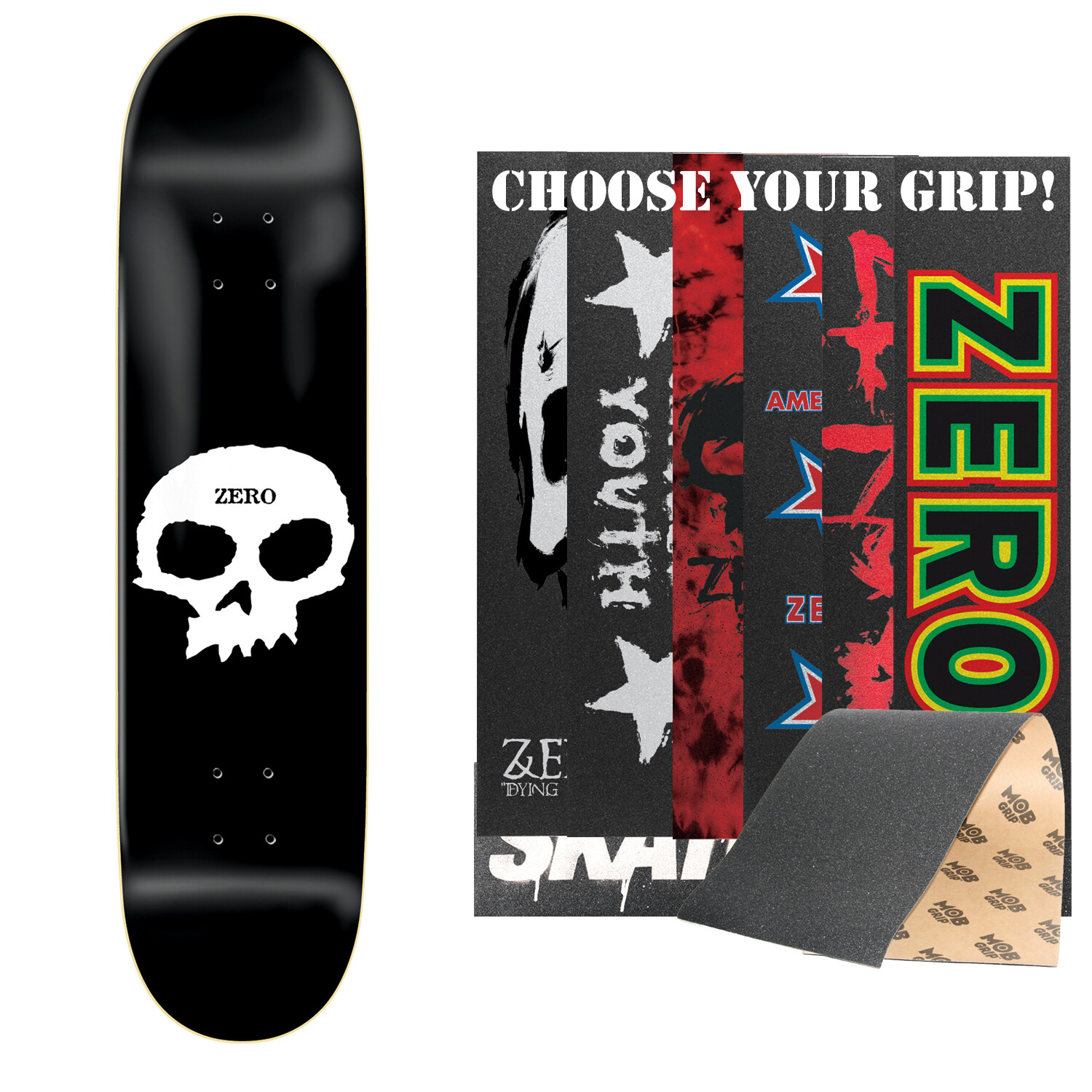 ZERO Skateboard Deck SINGLE SKULL 8.5 with MOB Griptape | eBay