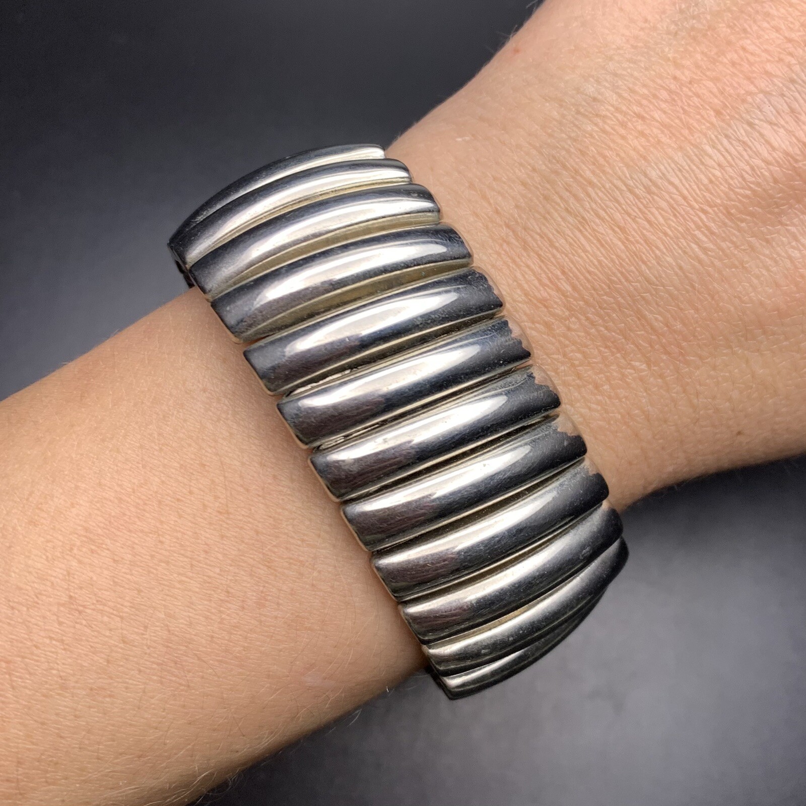 Expansion Bracelet Silver Tone Classic Chunky Wide Vintage | eBay