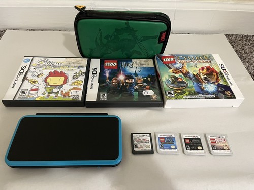 Used Nintendo 2DS XL Black Turquoise Console w/ Charger , Case , Games ...