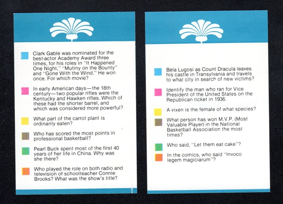 Kareem Abdul-Jabbar Basketball Center Vintage 1981 Trivia Game 2 Card ...