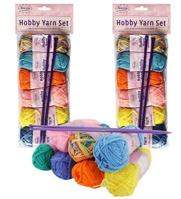 2x Craft Knitting Starter Kit 5mm Needles Colour 6 Balls of Wool Hobby ...