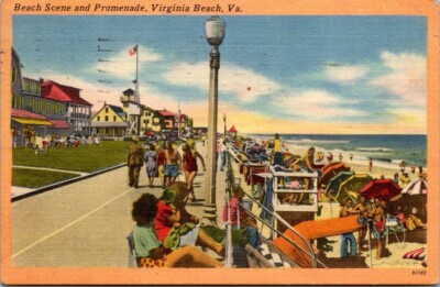 Postcard Beach Scene & Promenade Virginia Beach VA 1953 | eBay