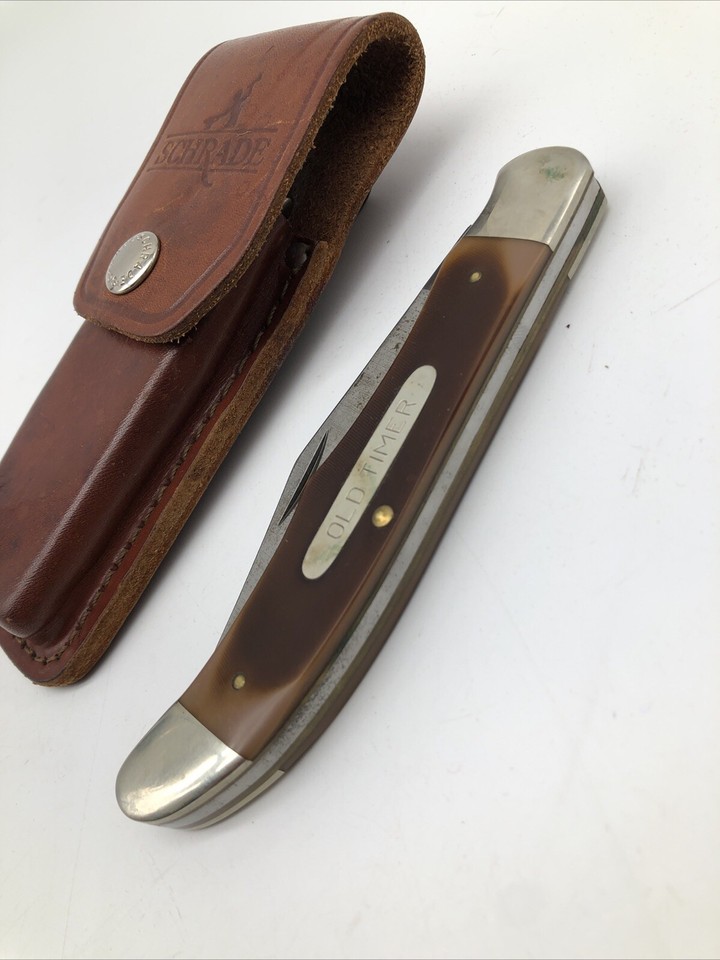 Vintage Schrade-Walden OLD TIMER 1250T FOLDING KNIFE w/ Branded Leather ...