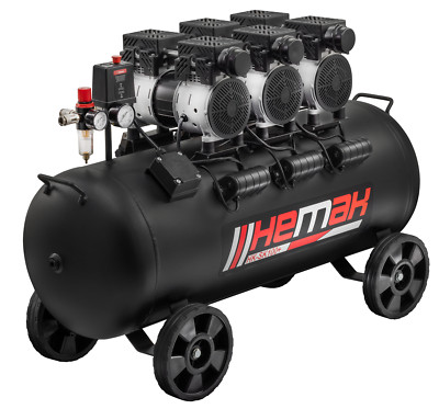 Flüster Kompressor HEMAK HK-SK100 Plus 100L Kessel 2250W 68dB Druckluft ...