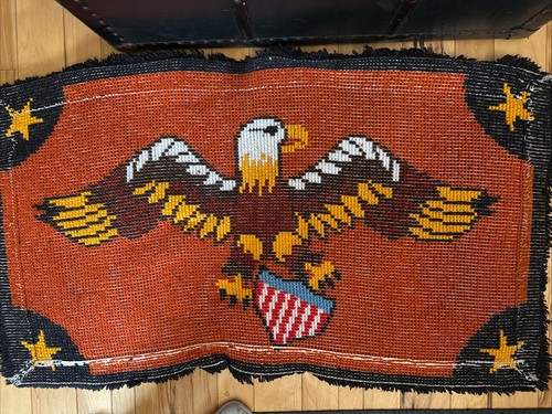 VTG 70s Handmade Shag Latch Hooked Rug Wall Hanging Americana ...