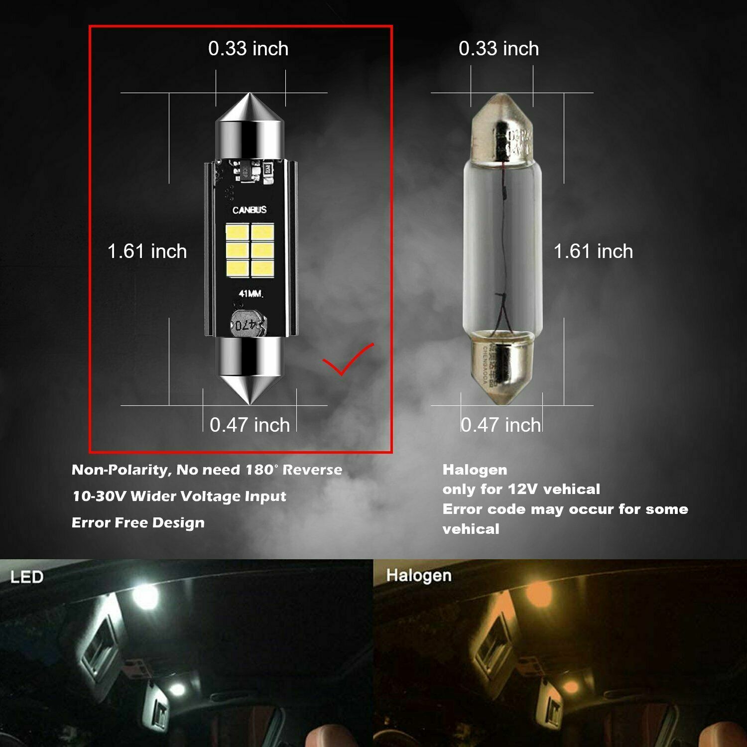 JDM ASTAR 2x 42MM 6-SMD White LED Interior Trunk Light Bulb 569 578 211 ...