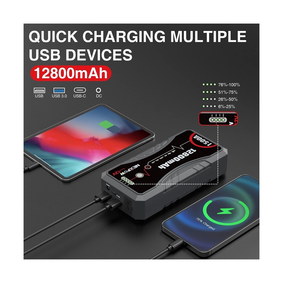 NEXPOW Car Jump Starter, 1500A Peak 12800mAh Battery Starter Q10S (Up ...