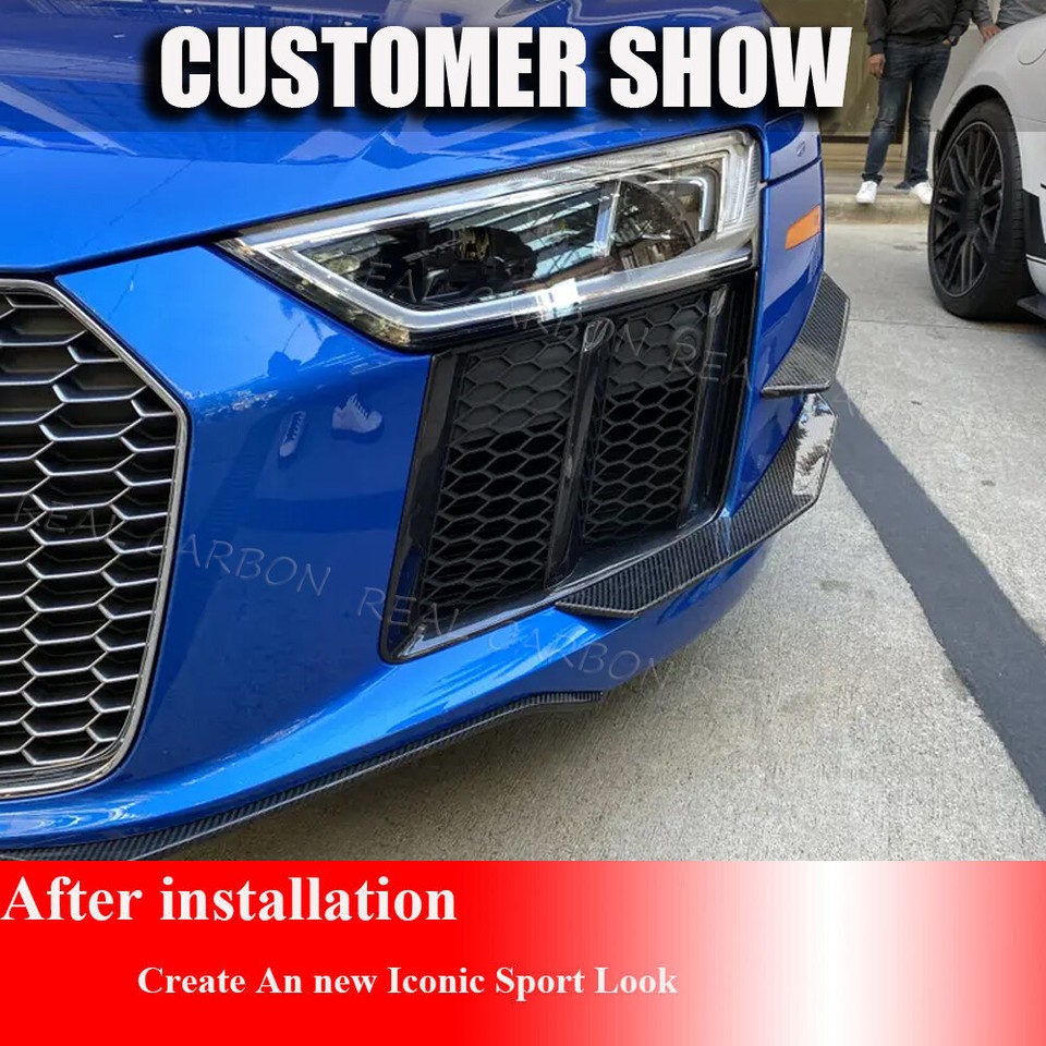 For Audi R8 V8 V10 2016-2018 Real Carbon Front Bumper Splitters Canard ...