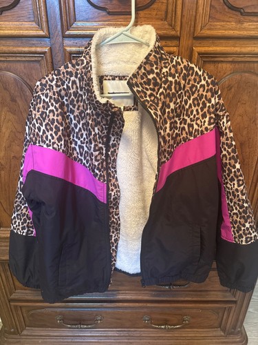 AE American Eagle Colorblock Leopard Puffer Sherpa Jacket Women M Trucker | eBay