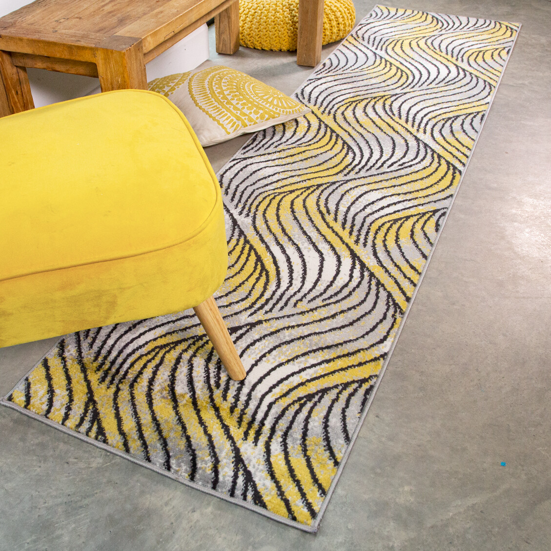 Yellow Mustard Rugs for Living Room Modern Geometric Ochre Grey Soft ...