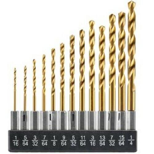13pc Hex Shank Titanium Drill Bit Set 1/4" Hex Quick Change Shank ...