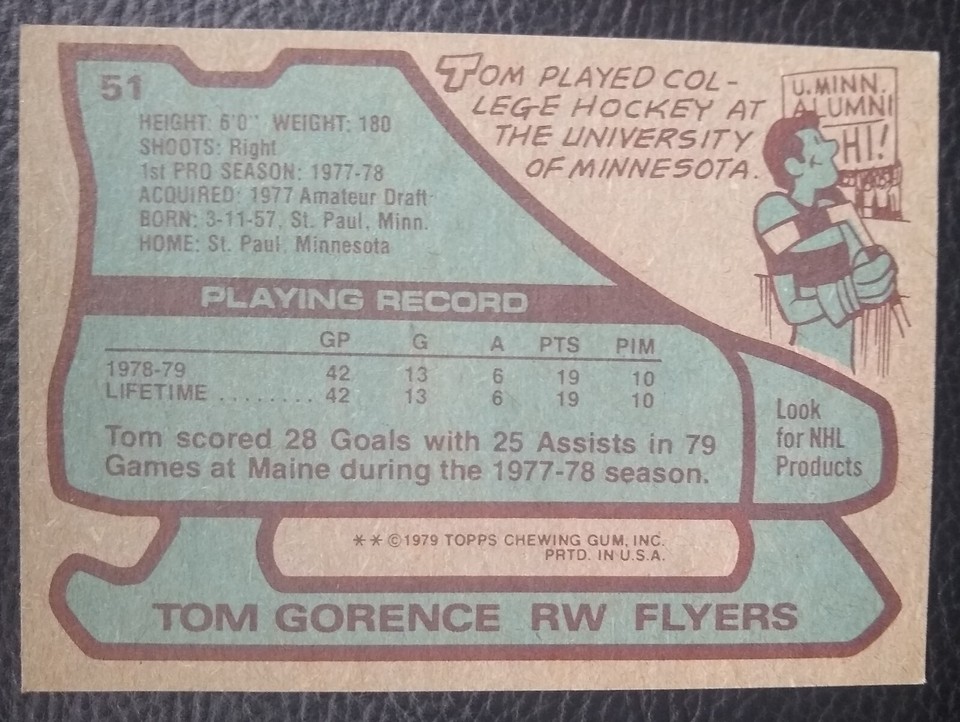 1979-80 Topps Tom Gorence Rookie Philadelphia Flyers #51 | eBay