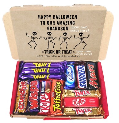 HALLOWEEN PERSONALISED skeleton GIFT CHOCOLATE BOX CARD letterbox ...