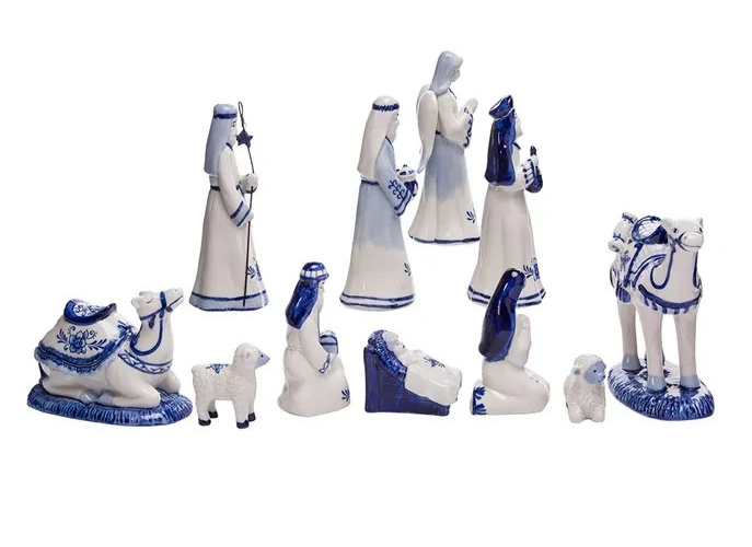 KURT ADLER 1.97"- 6.7" HAND PAINTED PORCELAIN DELFT BLUE 11 PIECE ...