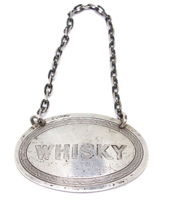 SILVER HALLMARKED WHISKY DECANTER / BOTTLE LABEL - London 1951 . 8 ...