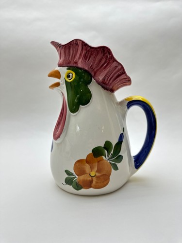 Italian Rooster Art Pottery Pitcher Hand Painted | eBay