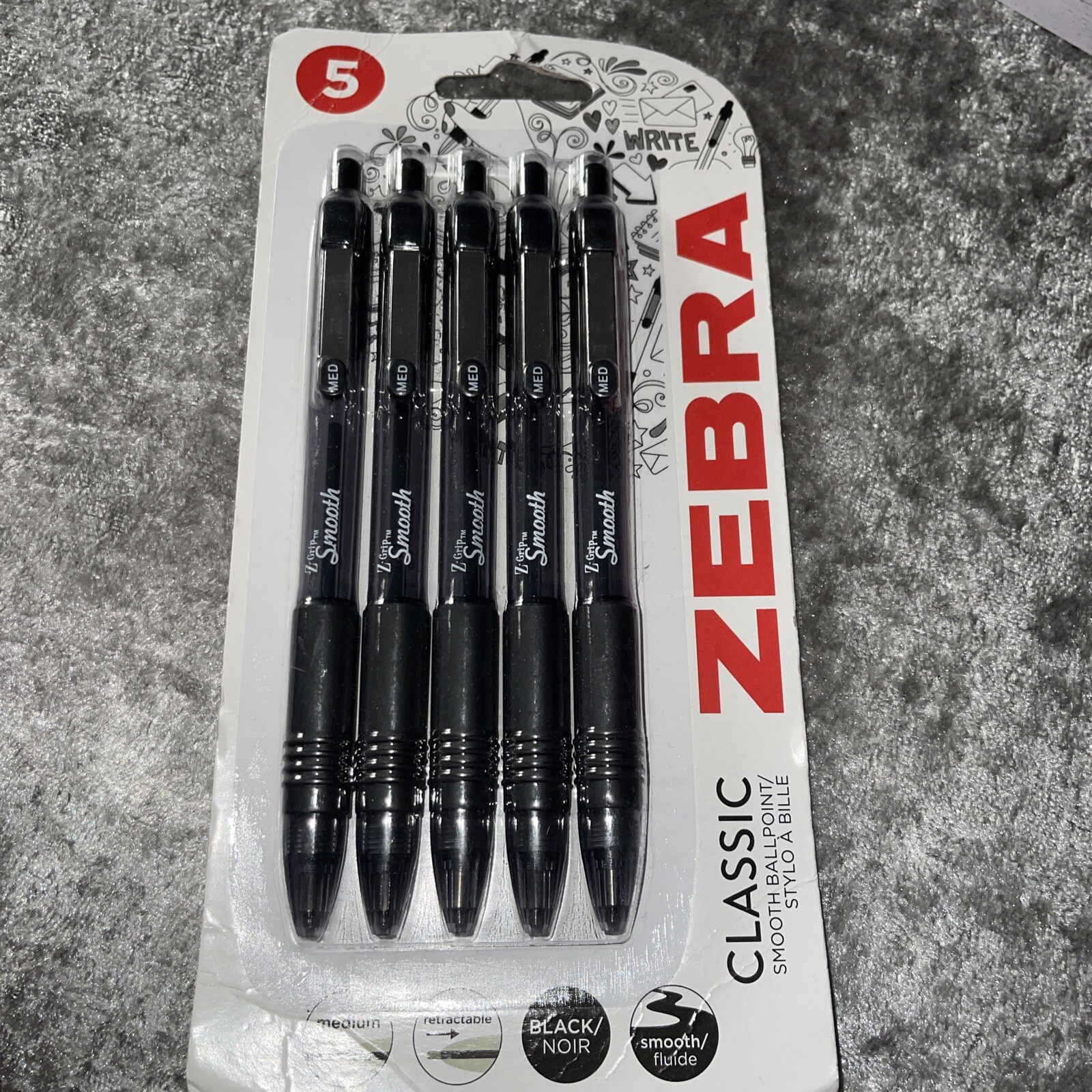 Zebra Classic Smooth Ballpoint Pens Z-grip- Pack of 5 Pens ...
