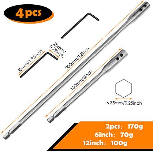 4 Pieces 1/4 Extension Drill Bit Set Wood Spade Drill Bit Extension, 6 ...