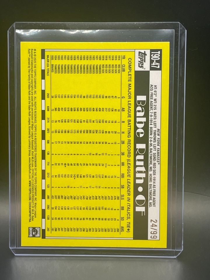 2025 Topps Series 1 Babe Ruth 1990 Topps 35th Anniversary Green Crackle ...