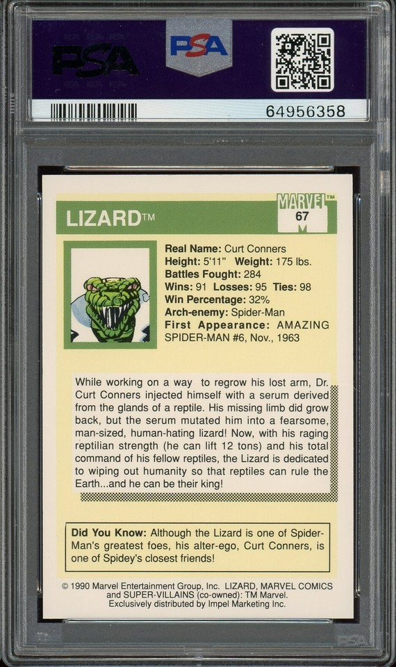 1990 Impel Marvel Universe LIZARD #67 Dr. Connors Super-Villains MCU ...