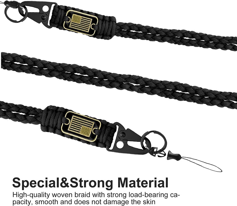 Paracord Key Lanyard for Men Black Neck Lanyard for Keys with Cool USA ...