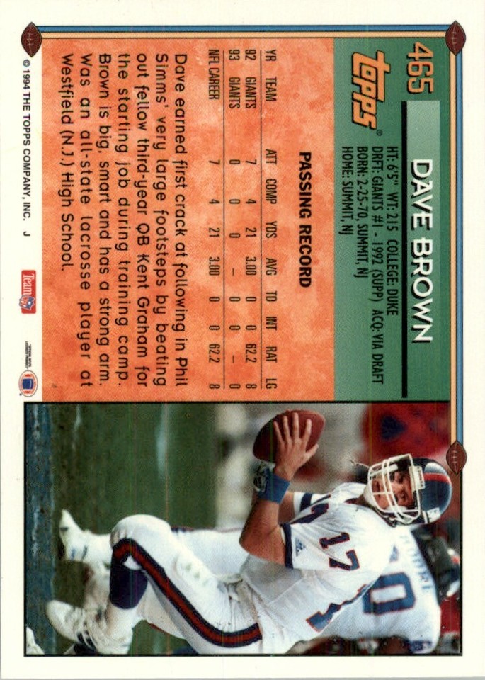1994 Topps NFL Dave Brown #465 | eBay
