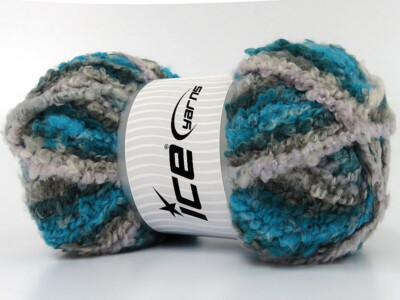 2-Skein Lot Boucle Wool Magic Yarn Superbulky 2x150g Grey Turquoise ...