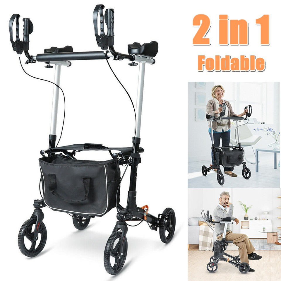Upright Mobility Walker Folding Lightweight Rollator Walking Aid W/ Arm ...