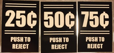 Push To Reject Arcade Coin Door Button Insert | .25¬¢/.50¬¢/.75¬¢ Cents ...