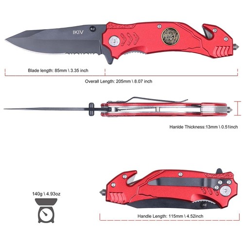 Multi Function Pocket Folding Knife Red Firefighter Glass Breaker Belt ...