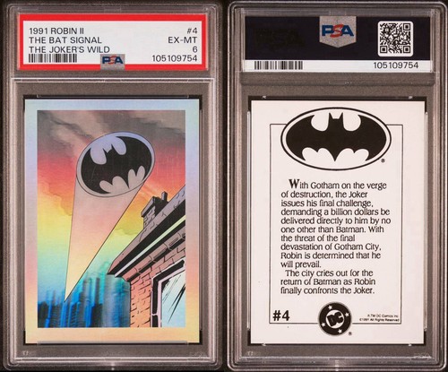 1991 Batman DC Robin II TCG #4 THE BAT SIGNAL Holo Foil PSA 6 Excellent ...