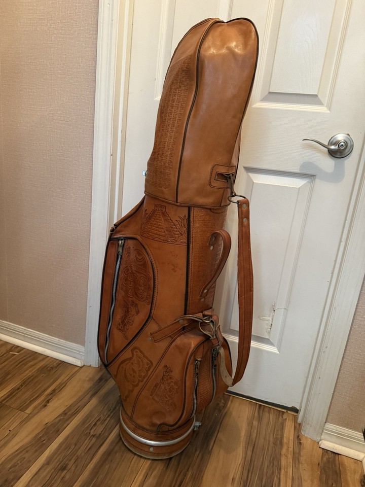 Mexican Aztec/Mayan Hand Tooled Leather Golf Bag, with head cover ...