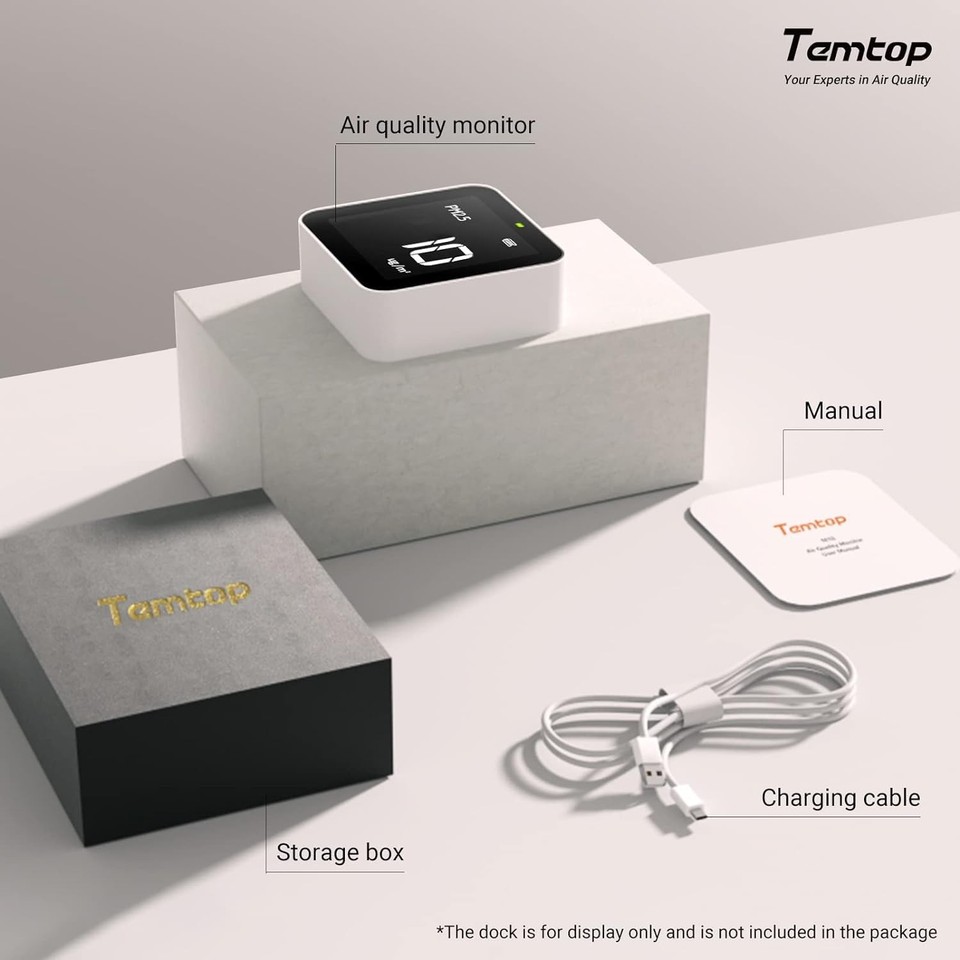 Temtop M10 Air Monitor Indoor Air Tester AQI PM2.5 VOCs Formaldehyde ...