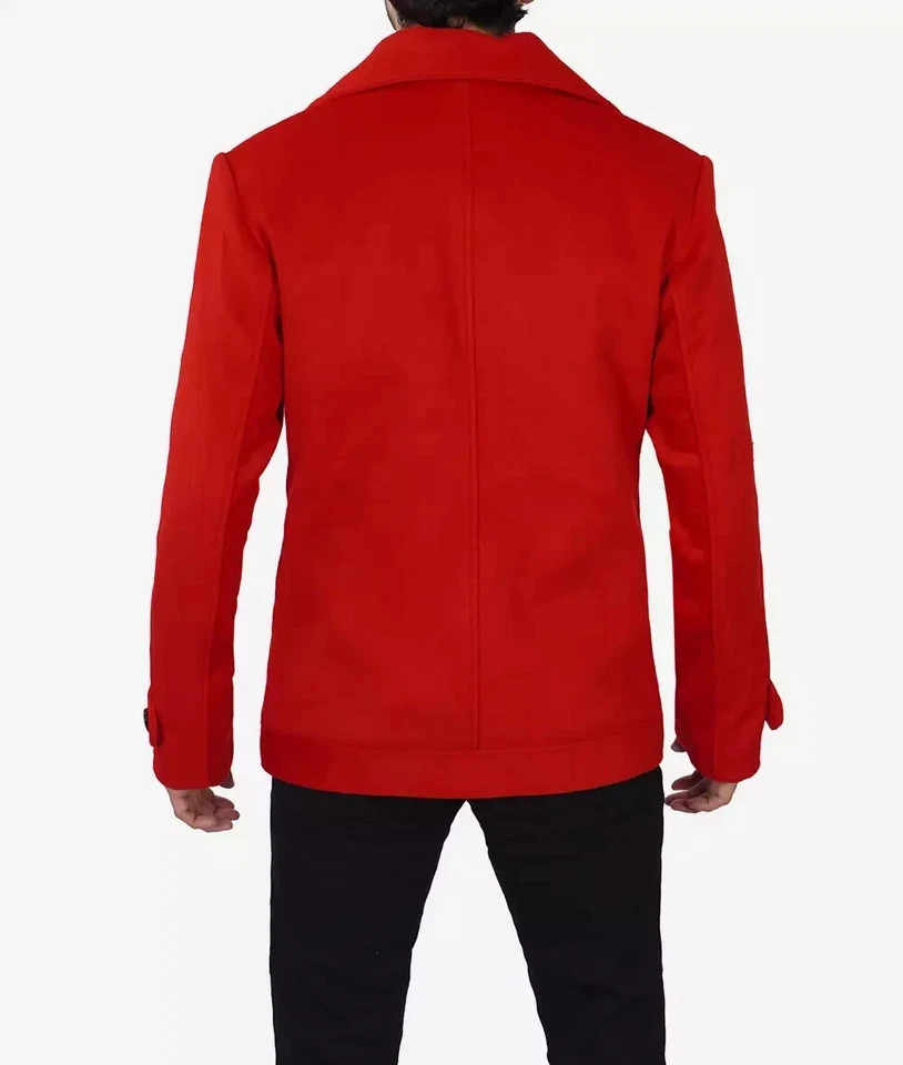 Men's New Arrival Double Breasted Red Wool Pea Coat - Premium Wool Pea ...