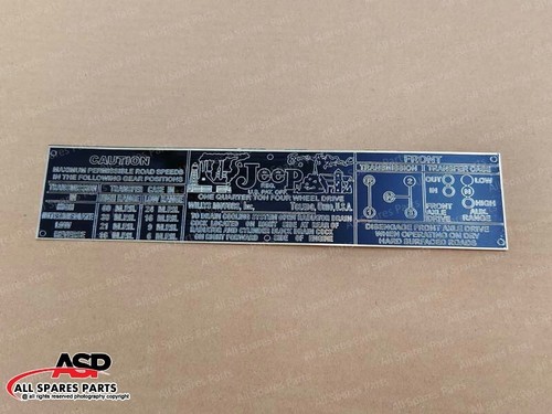 Dash Data Plate Fits Willys Jeep 46-64 CJ2A CJ3A CJ3B (P88) | eBay