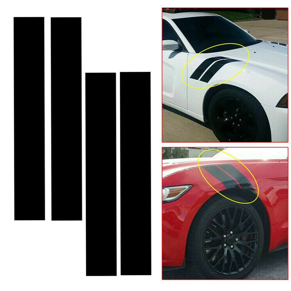 Universal Fit BLACK Front Fender Stripe Decorative Sticker for Car Hood ...