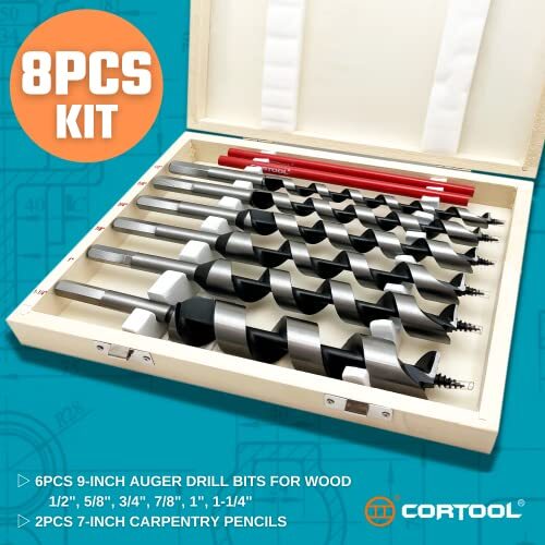 Auger Drill Bit For Wood 9 Inch With 7 Inch Carpentry Pencils 8piece ...