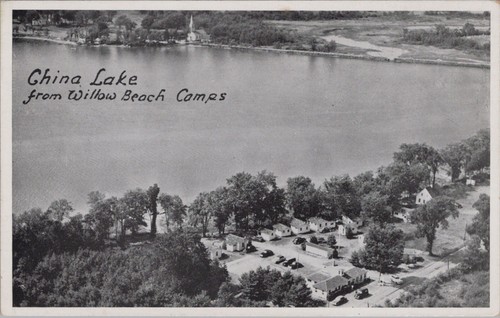 Willow Beach Camps Aerial View Cabins China Lake Maine postcard LQ1 ...