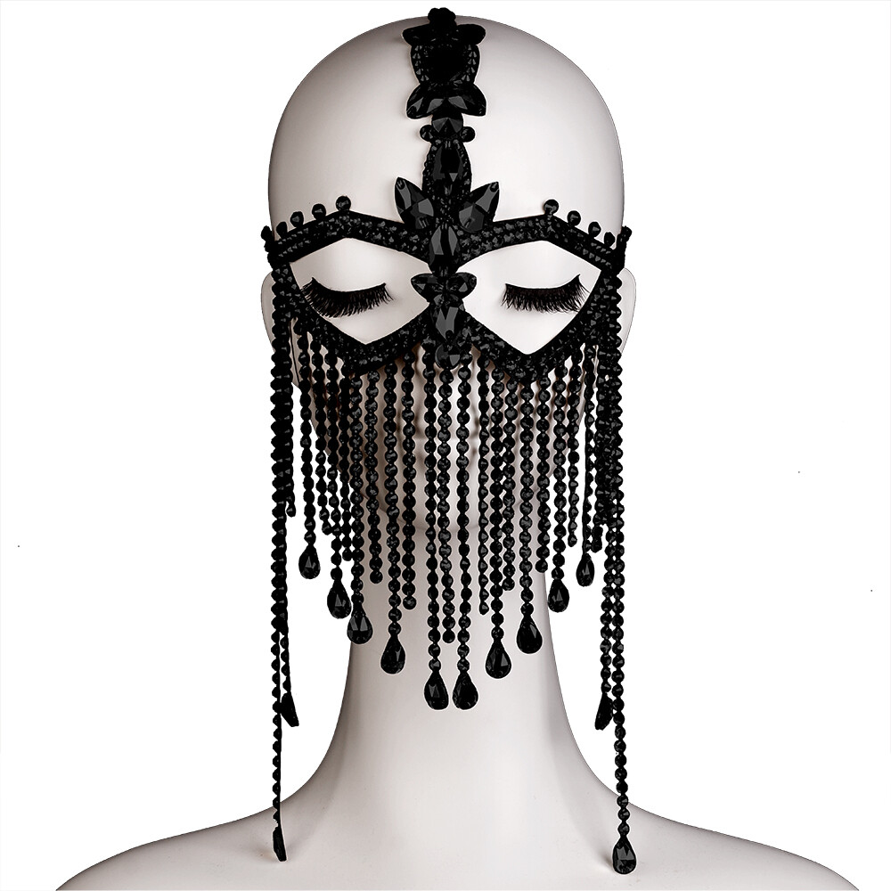 Belly Dance Rhinestone Long Tassel Face Veil Face Mask Women Masquerade ...
