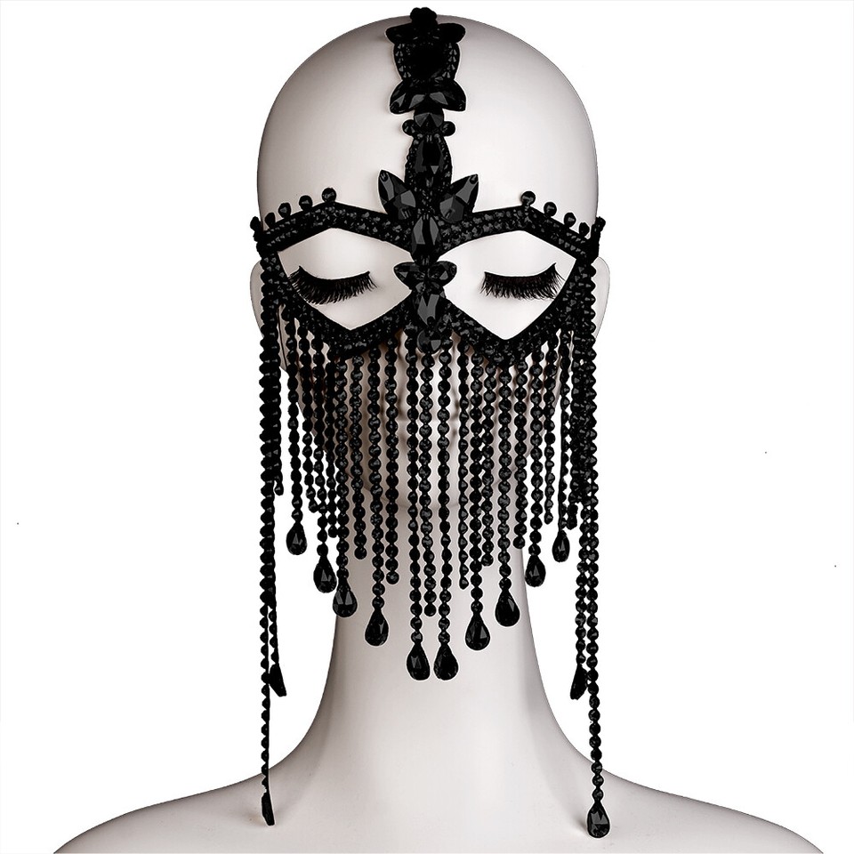 Belly Dance Rhinestone Long Tassel Face Veil Face Mask Women Masquerade ...