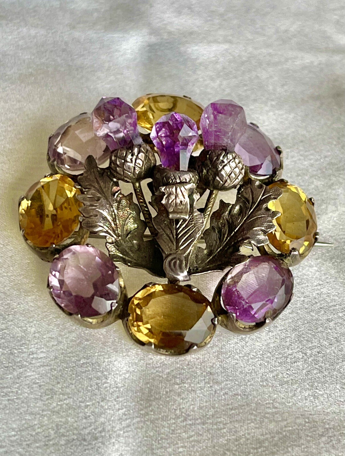 Victorian Scottish Thistle Amethyst & Citrine Sterlin… - Gem