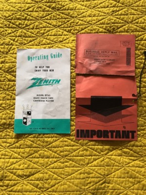 Vintage Operating Guide Warranty Zenith Eight Track Cartridge Player ...