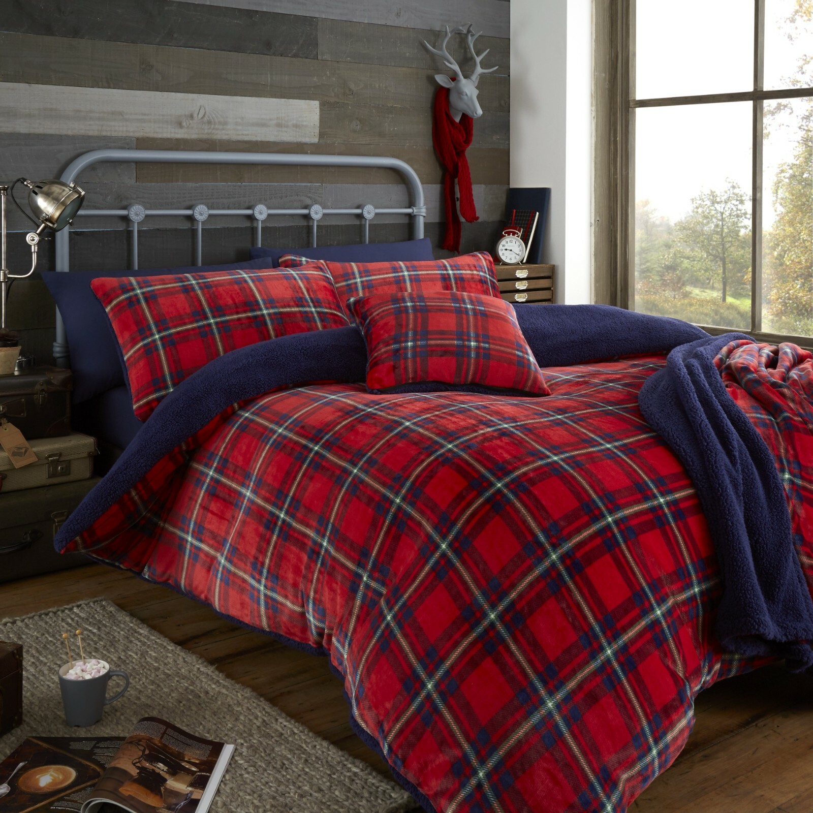 TEDDY Fleece Check DUVET COVER SET Sherpa Warm & Cosy In SINGLE DOUBLE ...